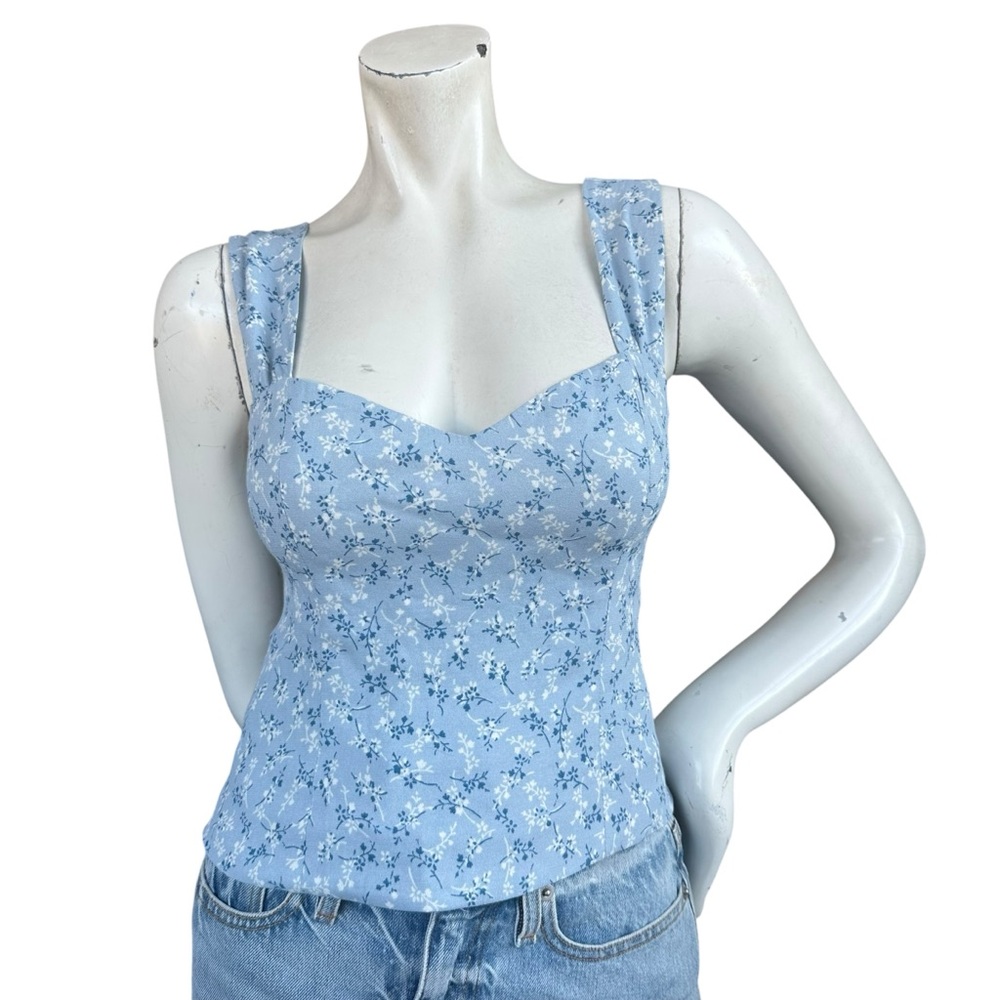 Reformation Hester Blue White Floral Print Sweetheart… - Gem